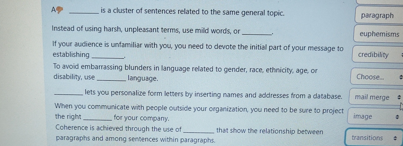 Solved A ﻿is a cluster of sentences related to the same | Chegg.com