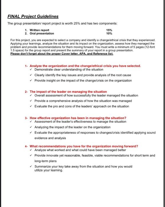 For this project, you are expected to select a | Chegg.com