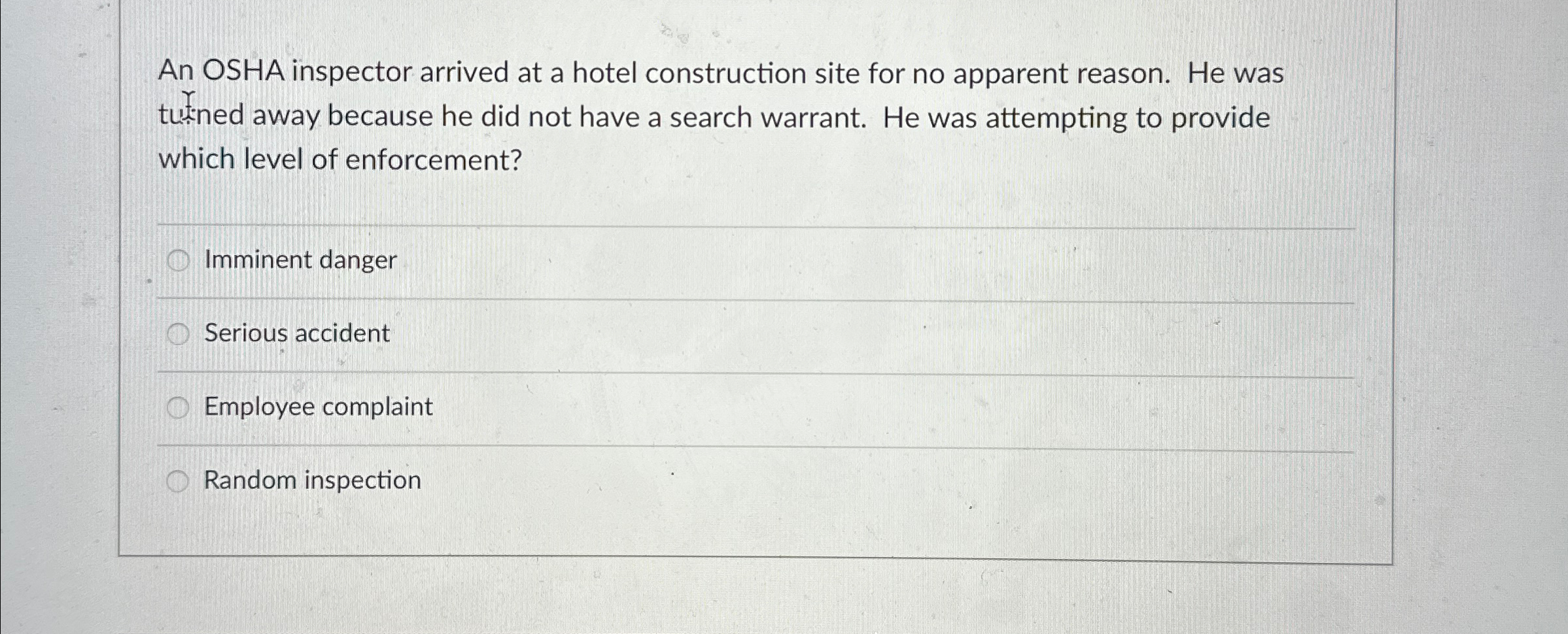Solved An OSHA inspector arrived at a hotel construction | Chegg.com