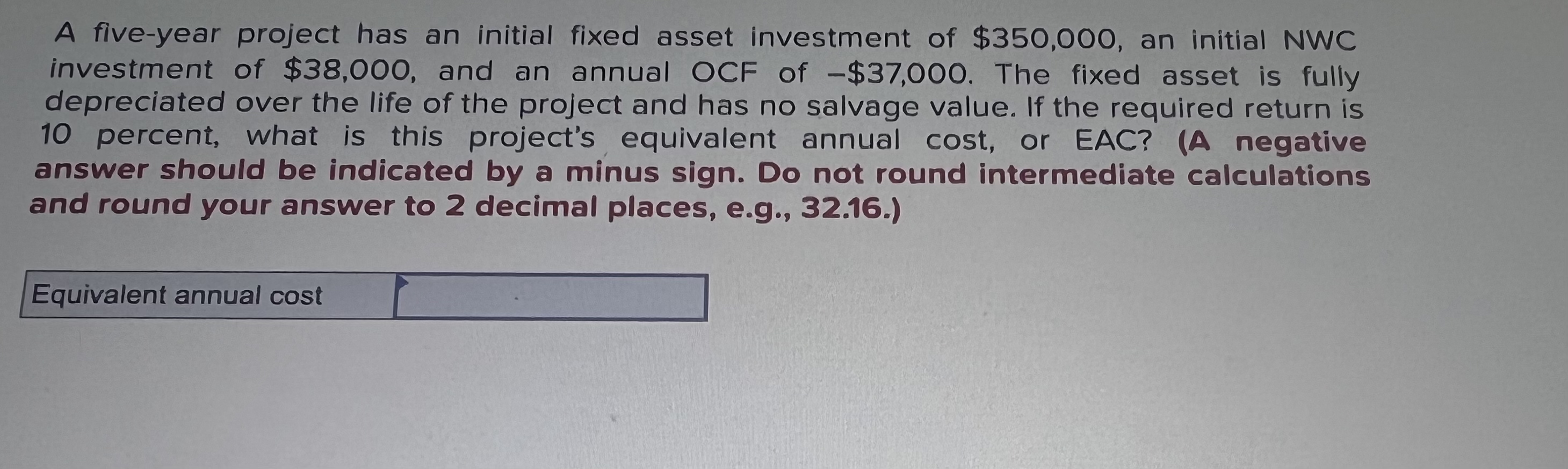 Solved A five-year project has an initial fixed asset | Chegg.com