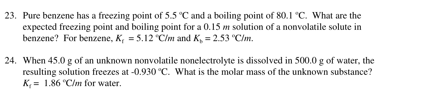 Solved Pure benzene has a freezing point of 5.5°C ﻿and a | Chegg.com