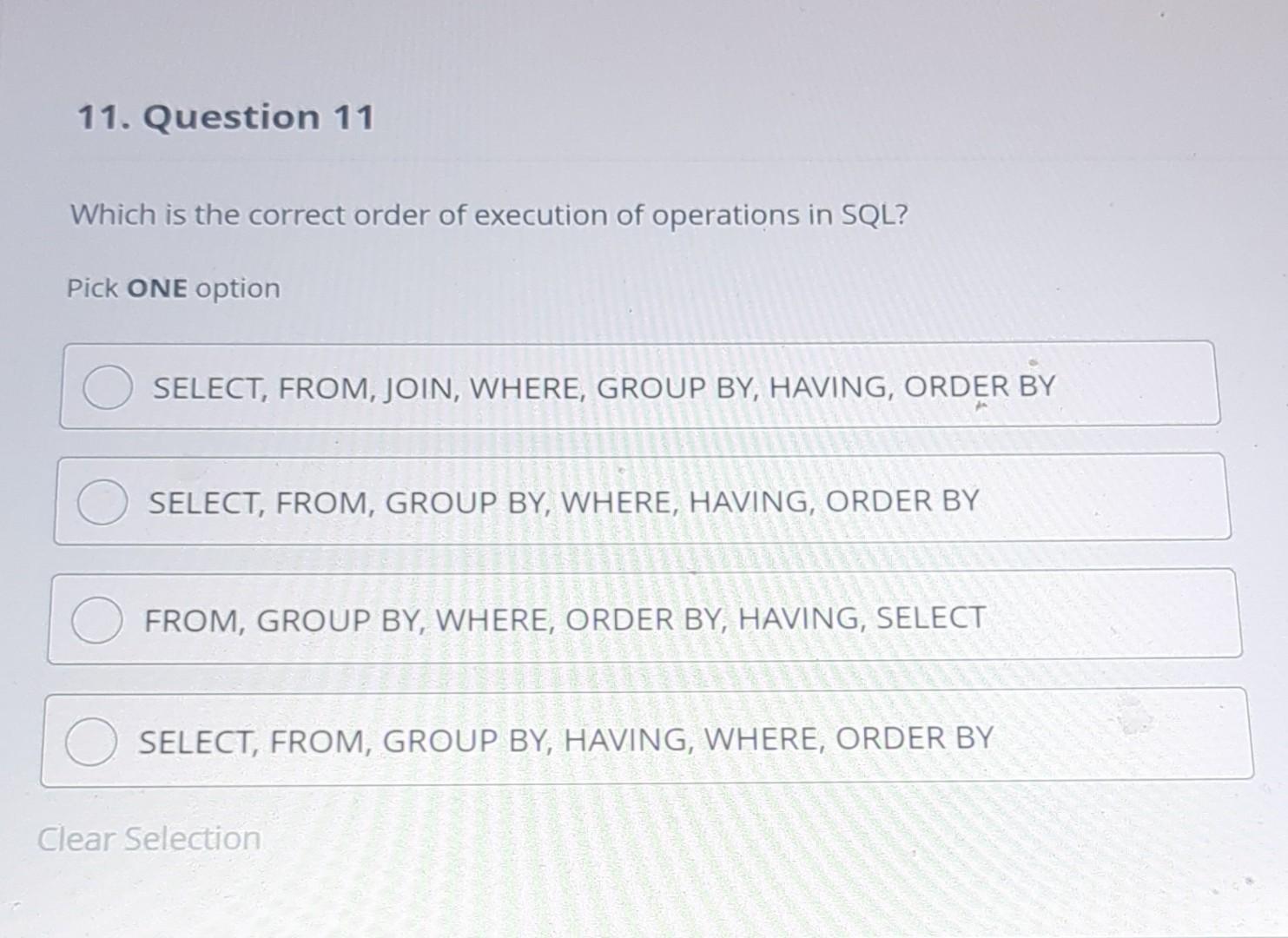 Solved Which is the correct order of execution of operations | Chegg.com