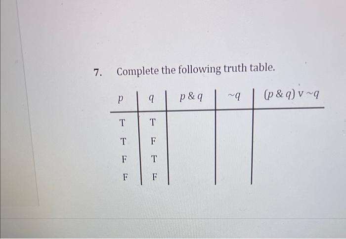 7. Complete the following truth table. | Chegg.com
