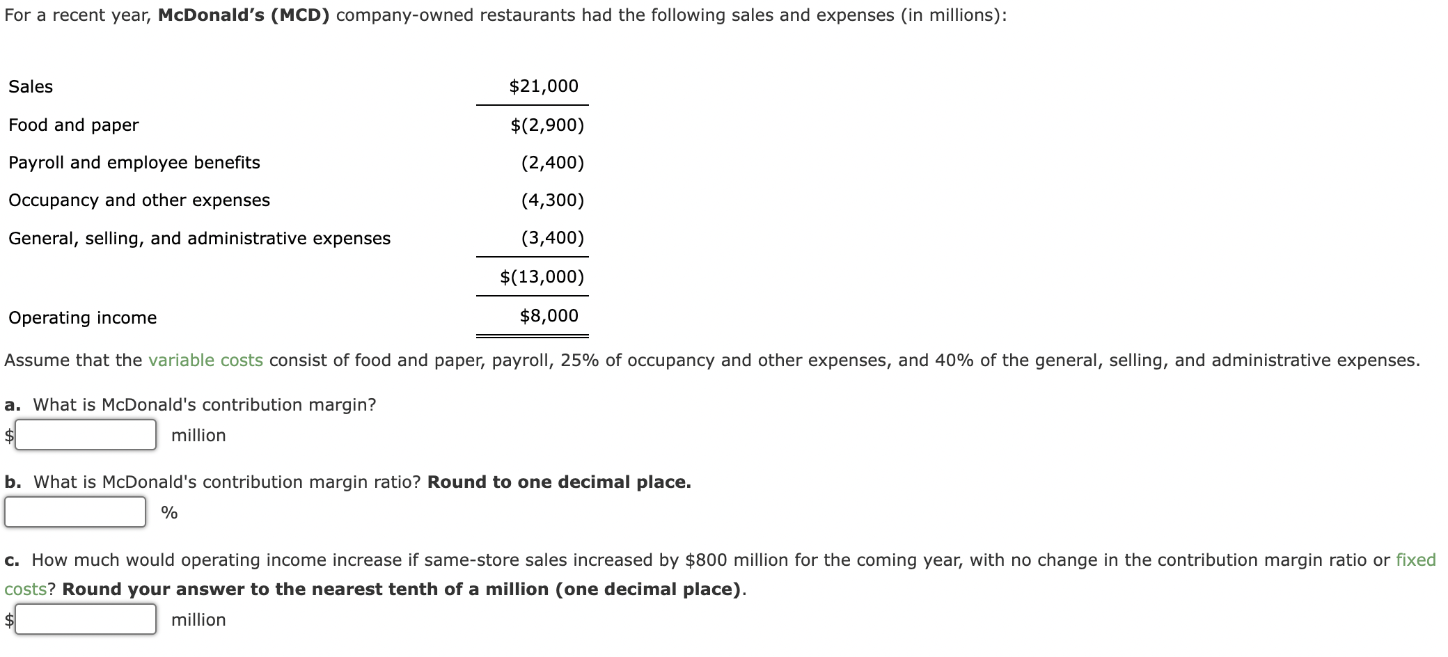 Solved For a recent year, McDonald's (MCD) ﻿company-owned | Chegg.com