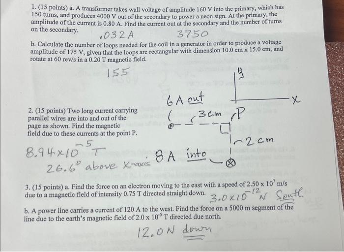 1. ( 15 points) a. A transformer takes wall voltage | Chegg.com