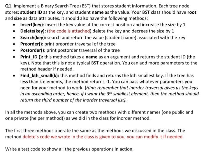 Solved In Python Class Bst Class Bstnode 7513