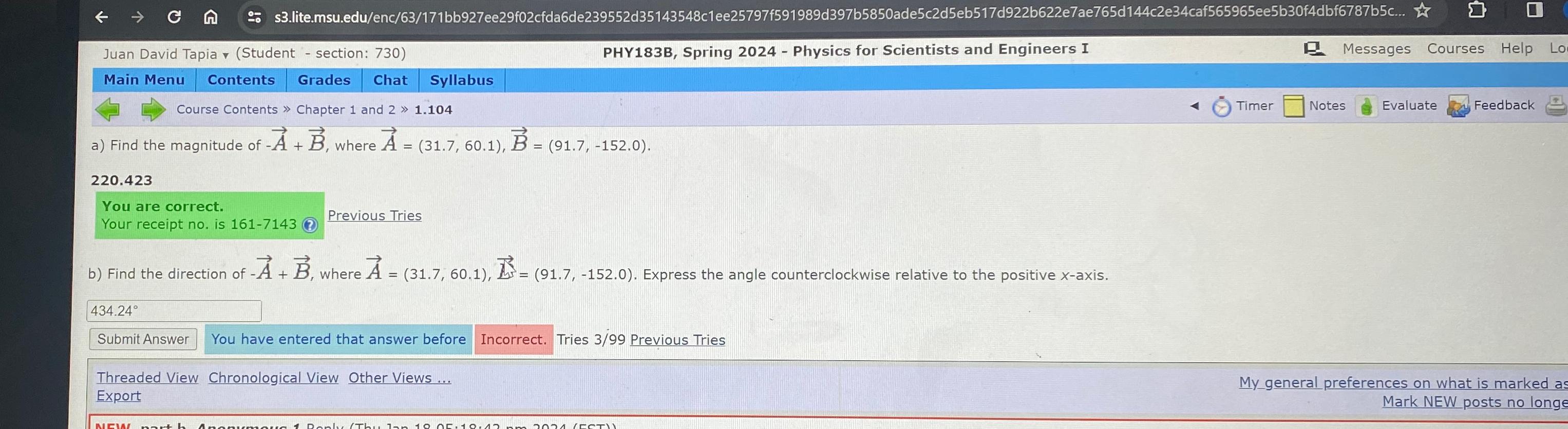 Solved a) ﻿Find the magnitude of -vec(A)+vec(B), ﻿where | Chegg.com