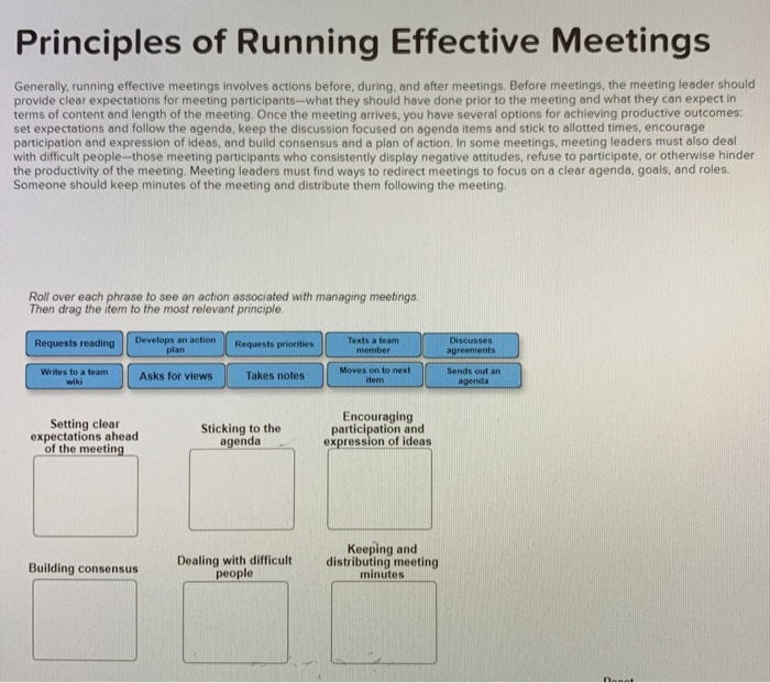 Solved Principles of Running Effective Meetings Generally, | Chegg.com