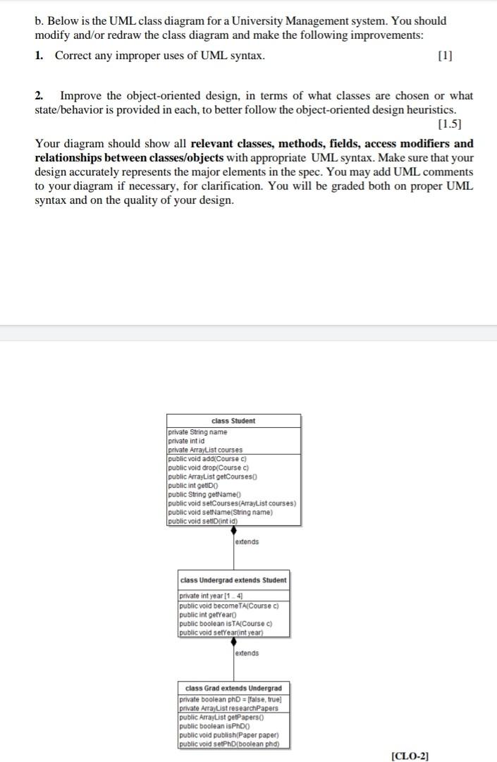 Solved b. Below is the UML class diagram for a University | Chegg.com