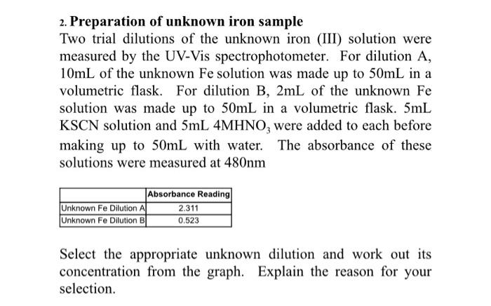Solved 1. Preparation of Iron (III) standards The 50mg/mL | Chegg.com