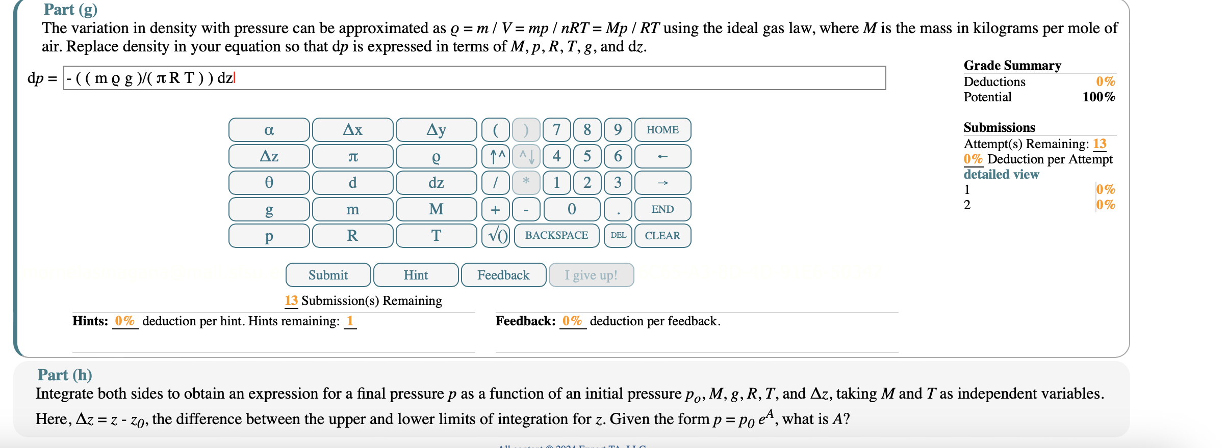 Solved Part (g)The variation in density with pressure can be | Chegg.com