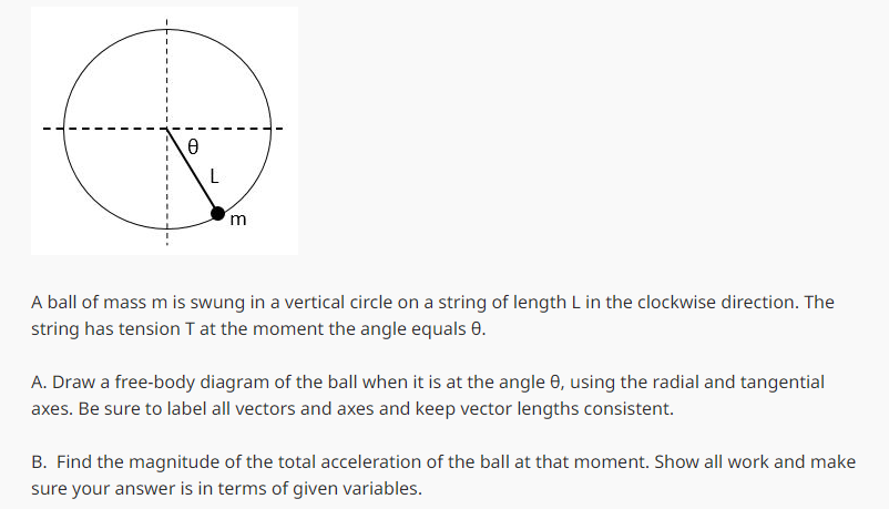 Solved A ball of mass m ﻿is swung in a vertical circle on a | Chegg.com