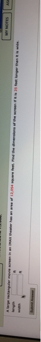 Solved MY NOTES ASH A large rectangular movie screen in an | Chegg.com