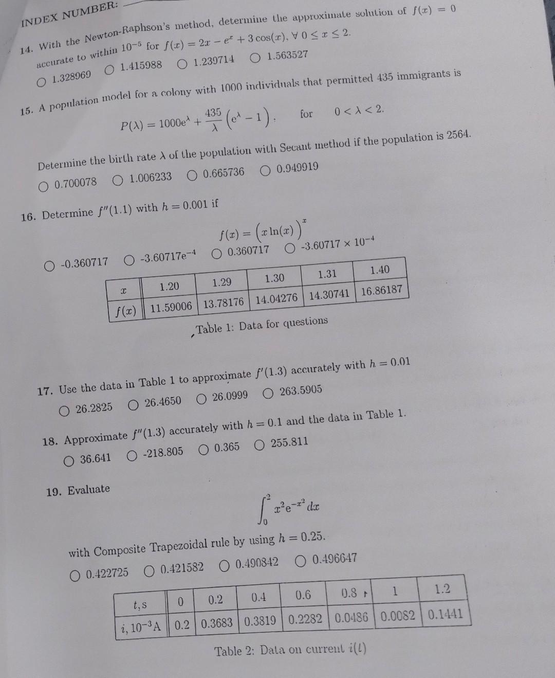 Solved INDEX NUMBER 14. With the Newton-Raphson's method, | Chegg.com
