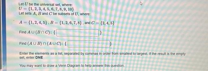 Solved Let U be the universal set, where: | Chegg.com