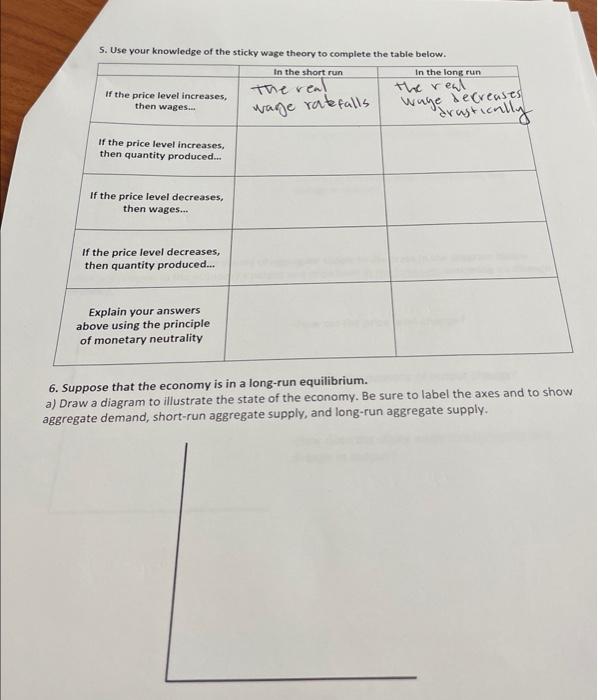 Solved 5. Use your knowledge of the sticky wage theory to | Chegg.com