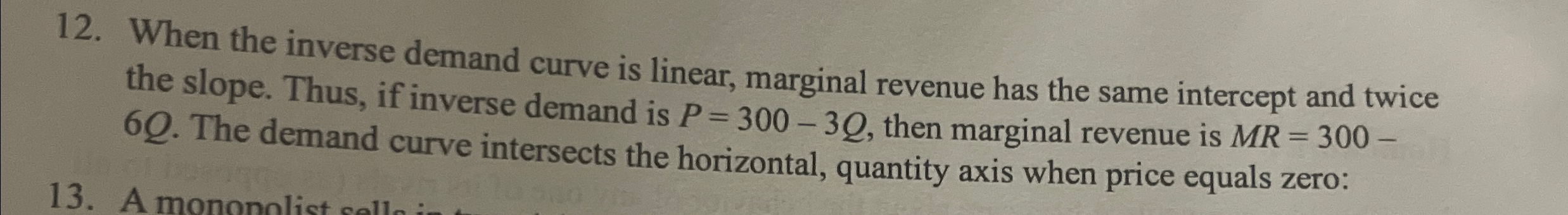 Solved When the inverse demand curve is linear, marginal | Chegg.com