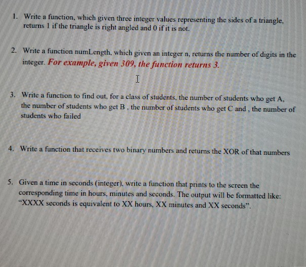 Solved 1. Write a function, which given three integer values | Chegg.com