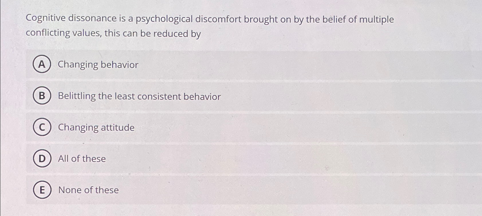 Solved Cognitive dissonance is a psychological discomfort | Chegg.com