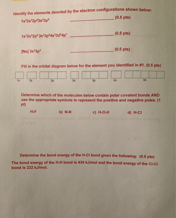 Solved Identify the elements denoted by the electron | Chegg.com