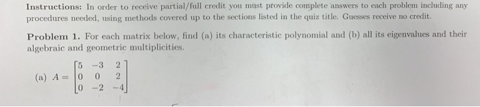 Solved For each matrix below, find (a) its characteristic | Chegg.com