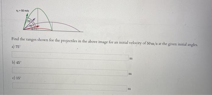 Solved Find the ranges shown for the projectiles in the | Chegg.com