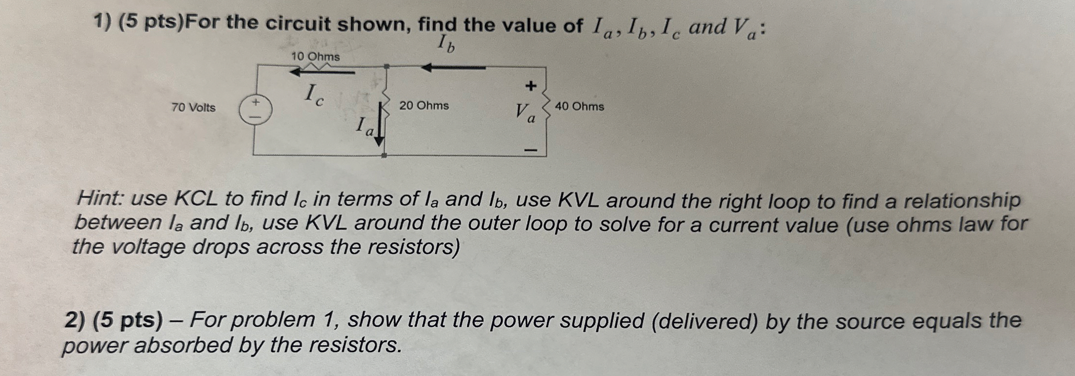 (5pts) ﻿For the circuit shown, find the value of | Chegg.com