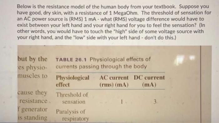 Solved Below is the resistance model of the human body from | Chegg.com