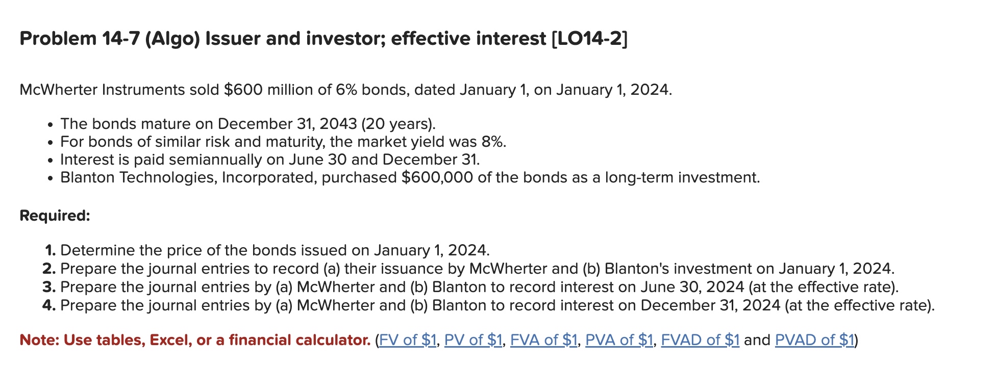 Solved Problem 14-7 (Algo) ﻿Issuer and investor; effective | Chegg.com