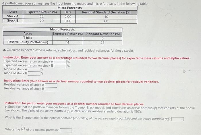 Solved a. Calculate expected excess returns, alpha values, | Chegg.com