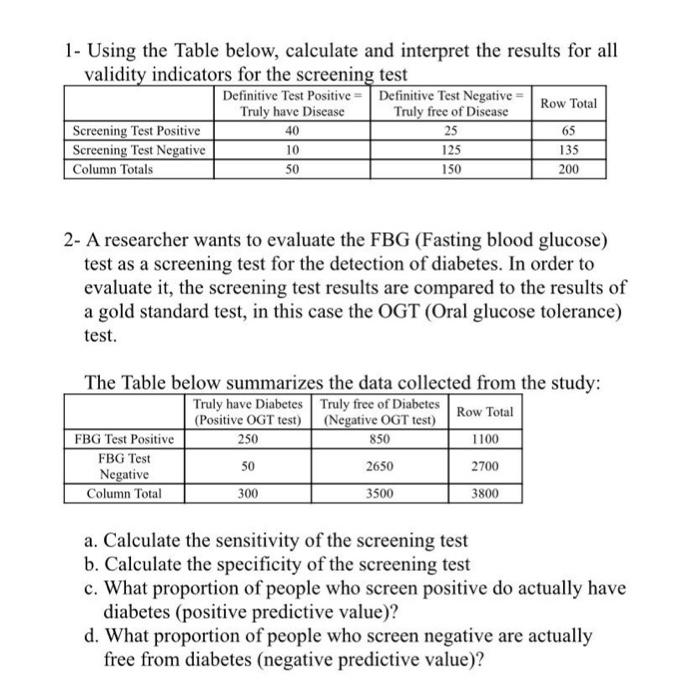 Solved 1- Using the Table below, calculate and interpret the | Chegg.com