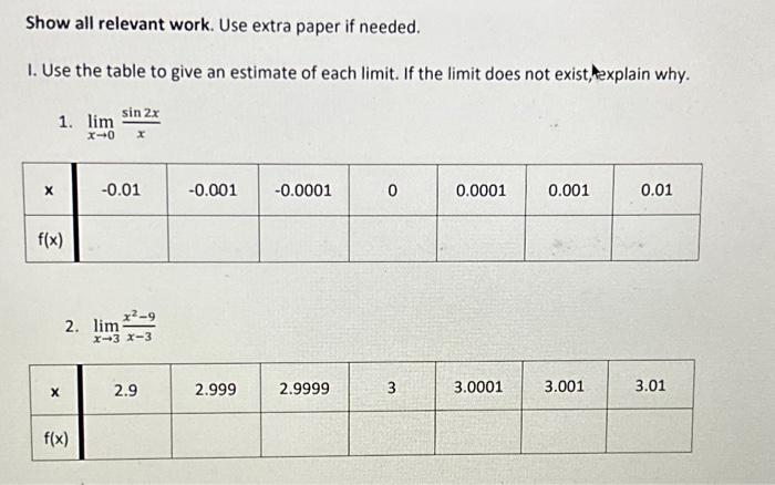 Limits. Show Work With Explanations | Chegg.com