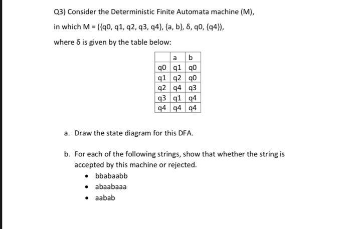 Solved Q3) Consider the Deterministic Finite Automata | Chegg.com