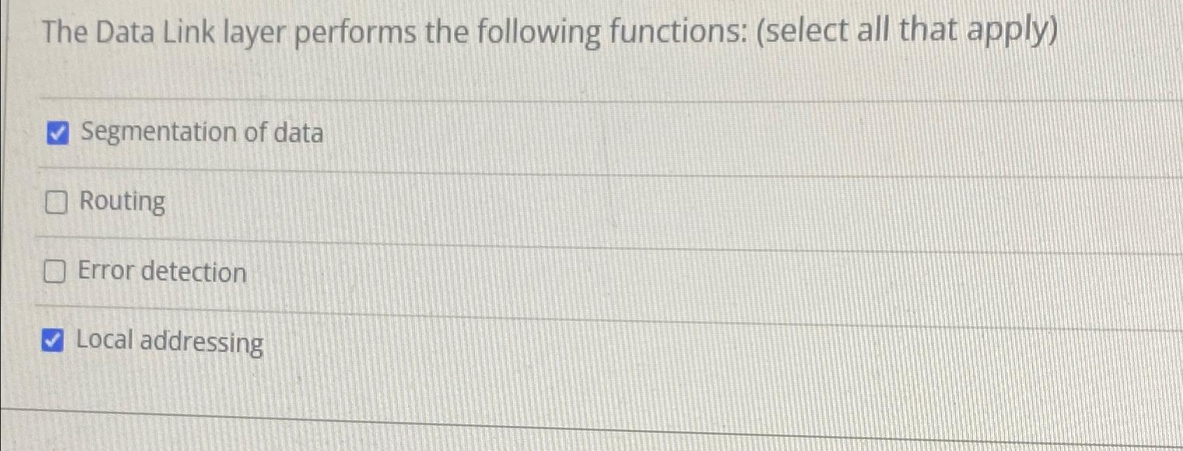 Solved The Data Link layer performs the following functions: | Chegg.com