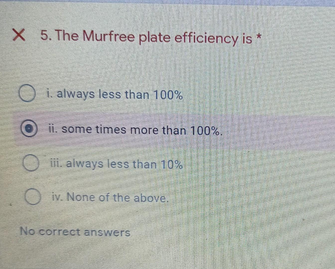 Solved X 5. The Murfree plate efficiency is * O i. always | Chegg.com