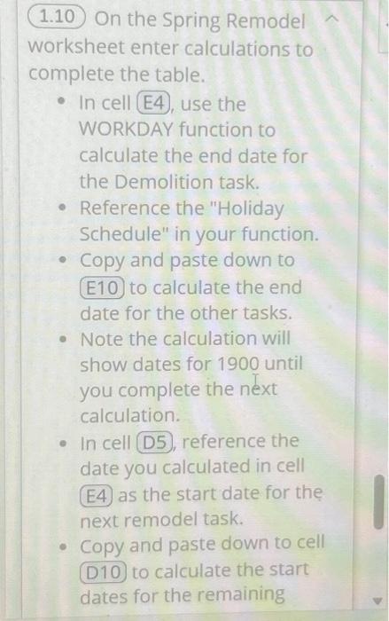 Solved (1.10) On the Spring Remodel worksheet enter | Chegg.com