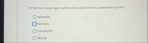 Solved Of the four tissue types, which one is used to form a | Chegg.com