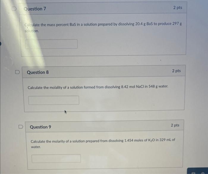 Solved Calculate the mass percent BaS in a solution prepared | Chegg.com