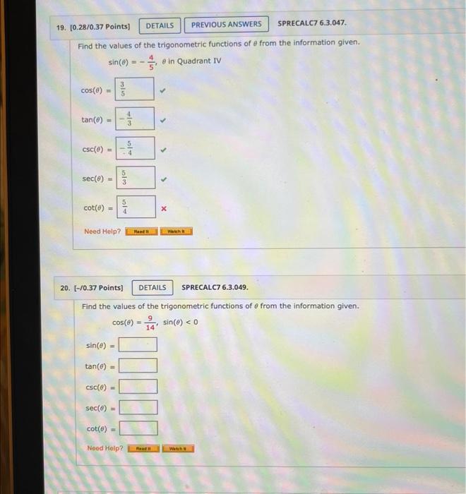 Solved Write the first trigonometric function in terms of | Chegg.com