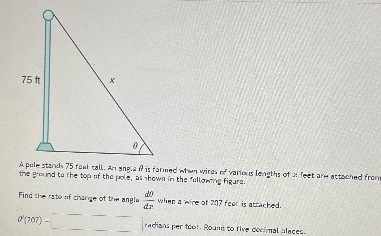 Solved A pole stands 75 ﻿feet tall. An angle θ ﻿is formed | Chegg.com