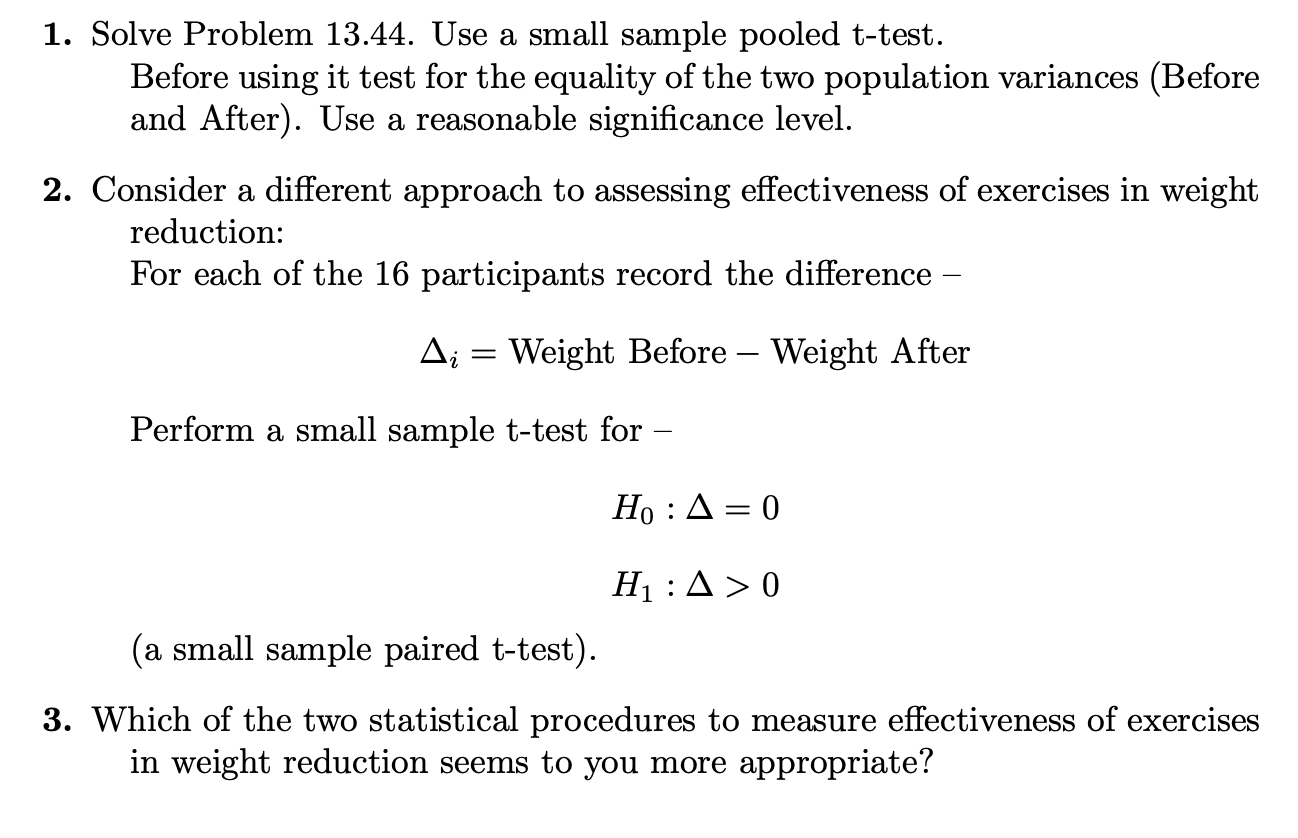 Solve Problem 13.44. ﻿Use a small sample pooled | Chegg.com