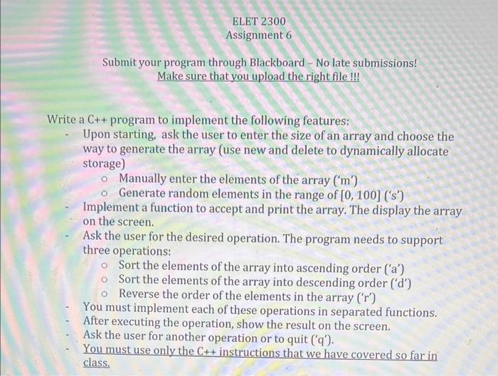 Solved ELET 2300 Assignment 6 Submit your program through | Chegg.com Solved ELET 2300 Assignment 6 Submit your program through | Chegg.com