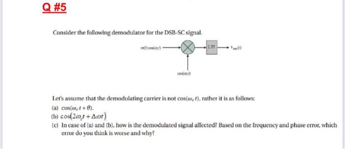 Solved Consider the following demodulator for the DSB-SC | Chegg.com