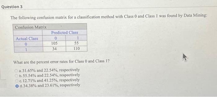 Solved Question 3 The following confusion matrix for a | Chegg.com