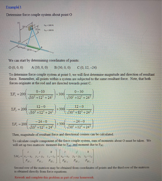 Solved Example 1 Determine force couple system about point o | Chegg.com