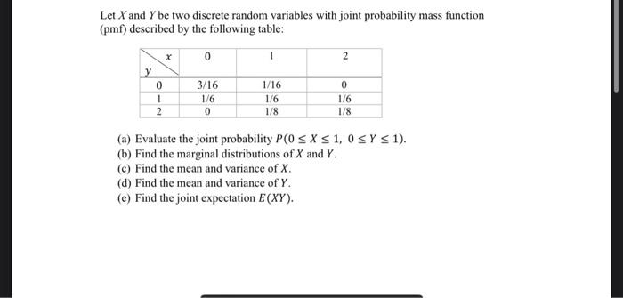 Solved Let X And Y Be Two Discrete Random Variables With