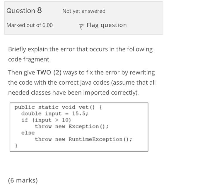 Solved Question 9 Not yet answered Marked out of 6.00 Flag | Chegg.com