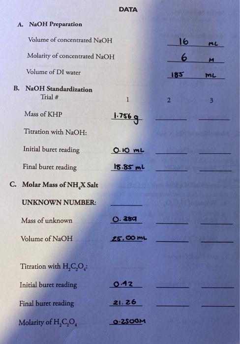 Solved NaOH preparation, standardization and molar mass | Chegg.com