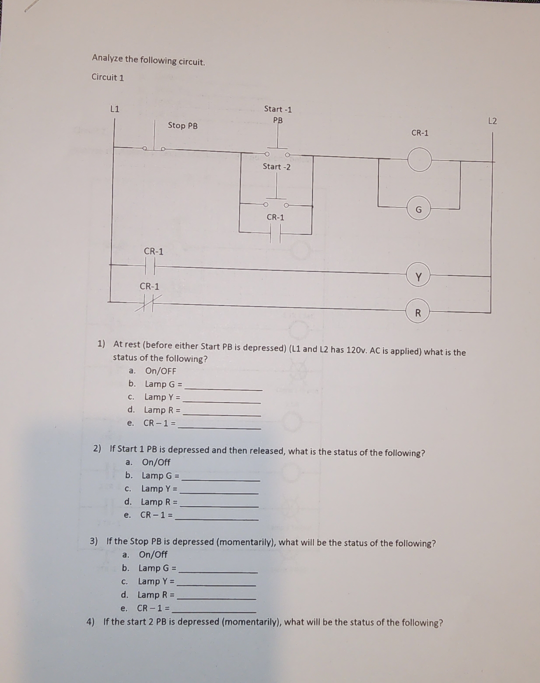 Solved Analyze the following circuit.Circuit 1At rest | Chegg.com