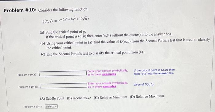 Solved Problem \#10: Consider the following function. | Chegg.com